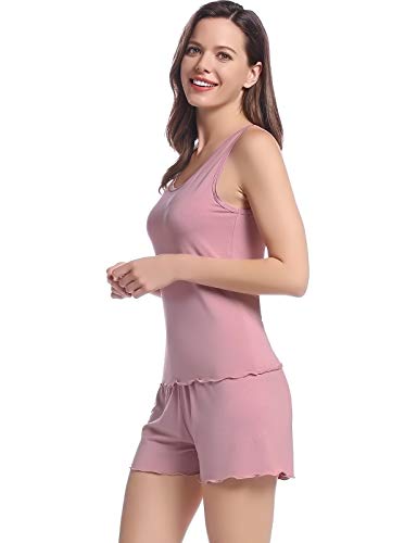 Joyaria Cooling Summer Pajama Set for Women Bamboo Viscose Pjs Jersey Knit(Dusty Rose,XL)