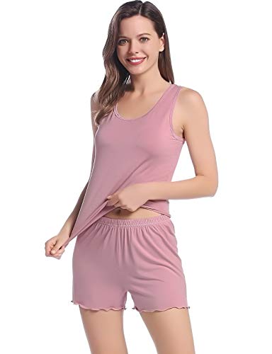 Joyaria Cooling Summer Pajama Set for Women Bamboo Viscose Pjs Jersey Knit(Dusty Rose,XL)