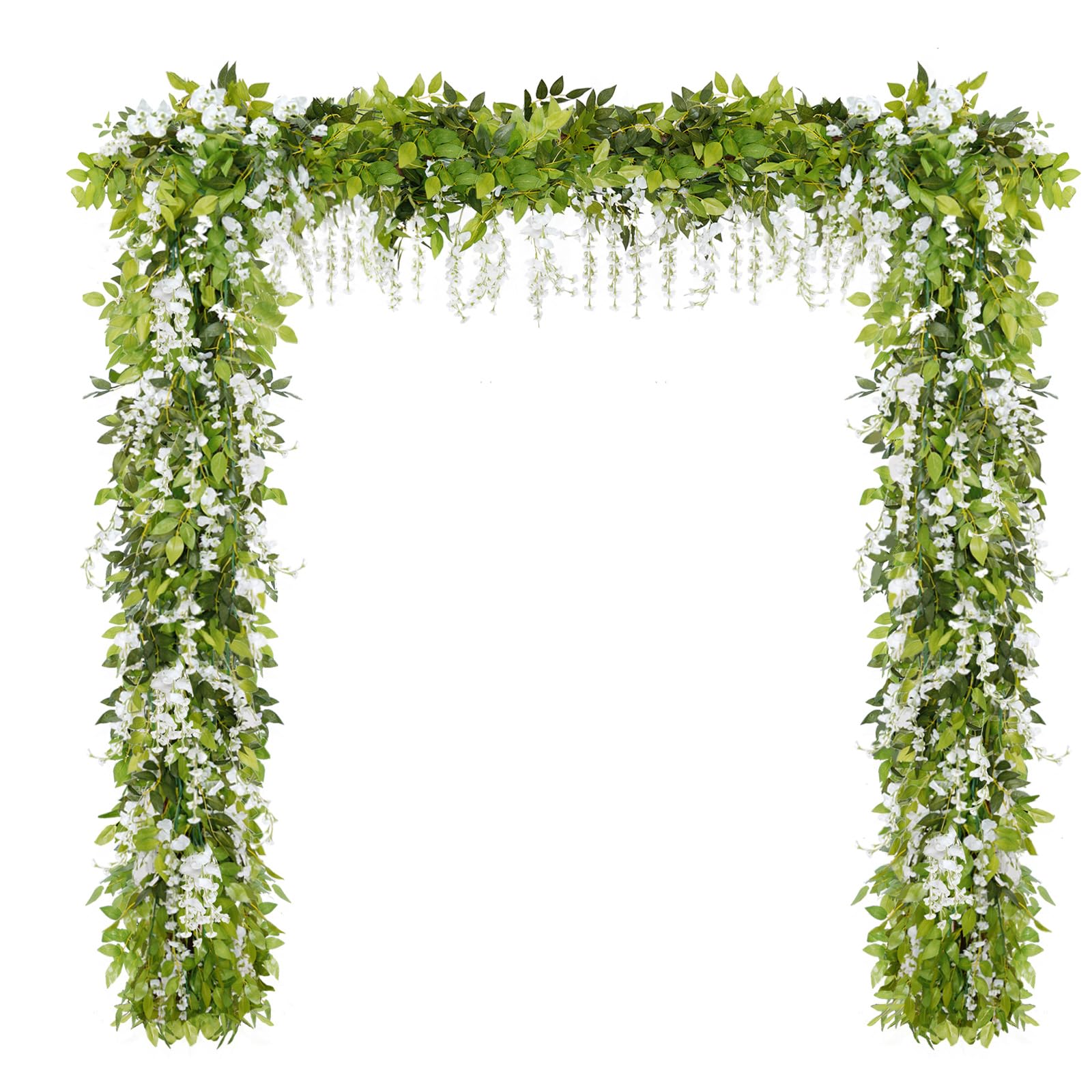 Dolicer Wisteria Artificial Flower Garland 4Pcs Total 24Ft, Artificial Wisteria Garland, White Wisteria Flower Vines, Silk Wisteria Hanging Flowers for Wedding Arch Outdoor Ceremony Garden Porch Decor