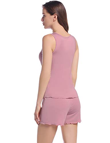Joyaria Cooling Summer Pajama Set for Women Bamboo Viscose Pjs Jersey Knit(Dusty Rose,XL)