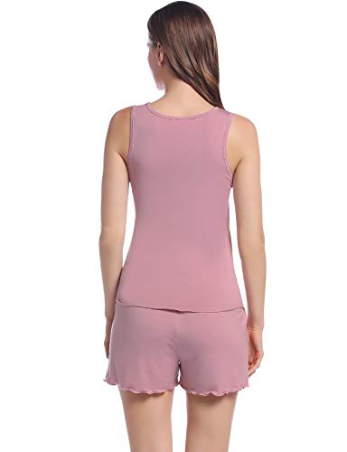 Joyaria Cooling Summer Pajama Set for Women Bamboo Viscose Pjs Jersey Knit(Dusty Rose,XL)