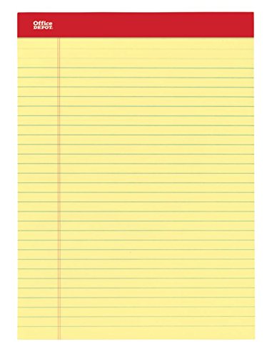 Office Depot(R) Perforated Writing Pads, 8 1/2" x 11 3/4", Legal Ruled, Canary, Pack Of 12
