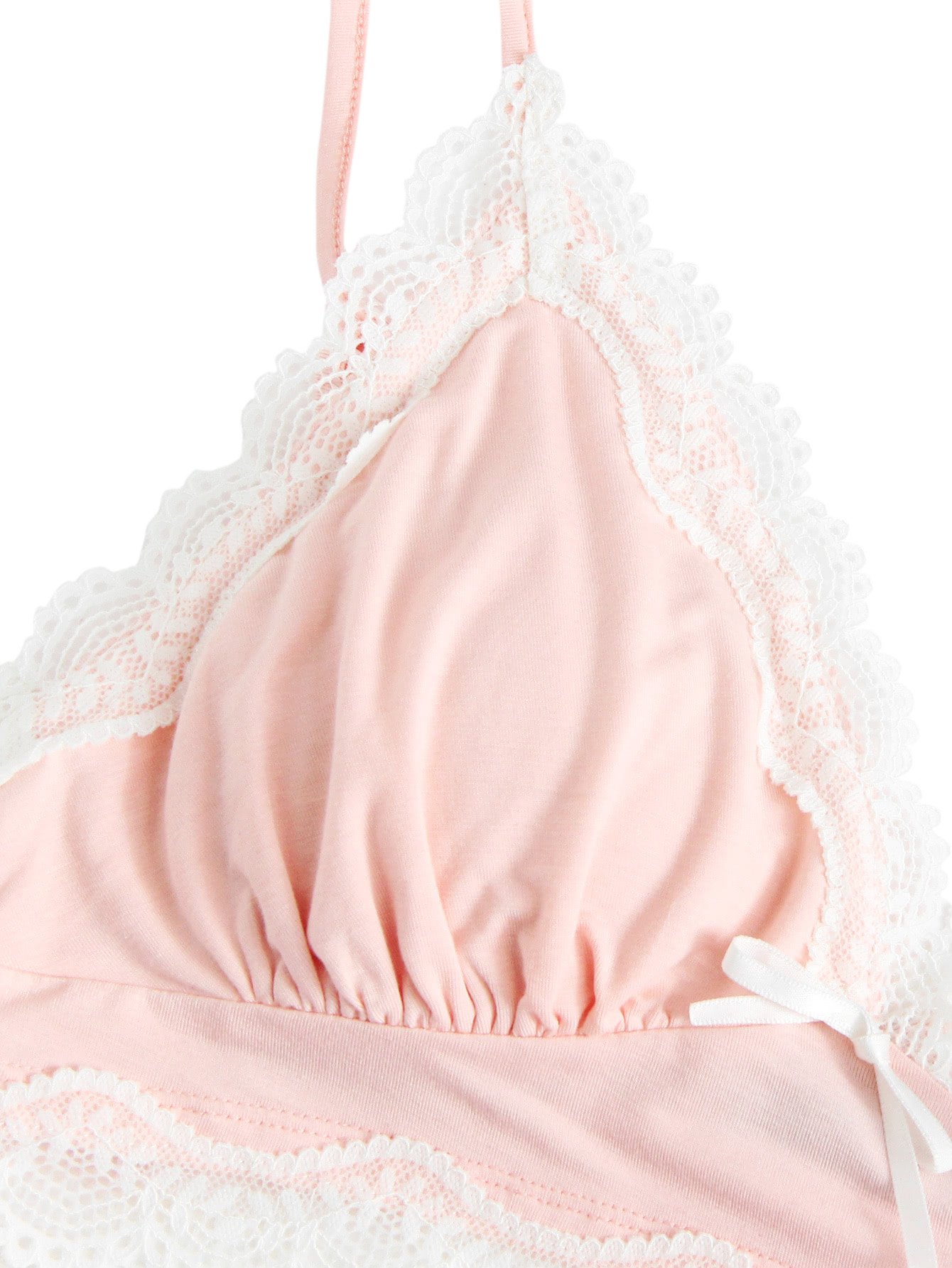 SweatyRocks Women's Lace Trim Underwear Lingerie Straps Bralette and Panty Set Lace Pink Medium