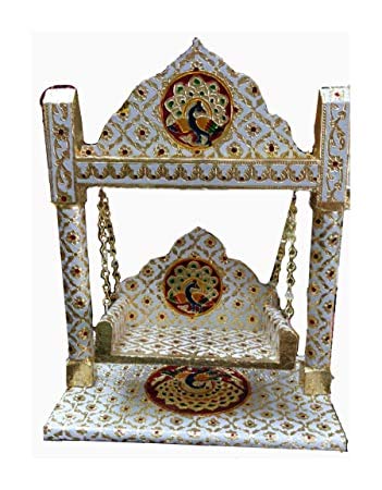 Generic Bhuvika Click to open expanded view primium quality Multicolour Meenakari Peacock Wooden Handcrafted Decorated Laddu Gopal Jhula, White