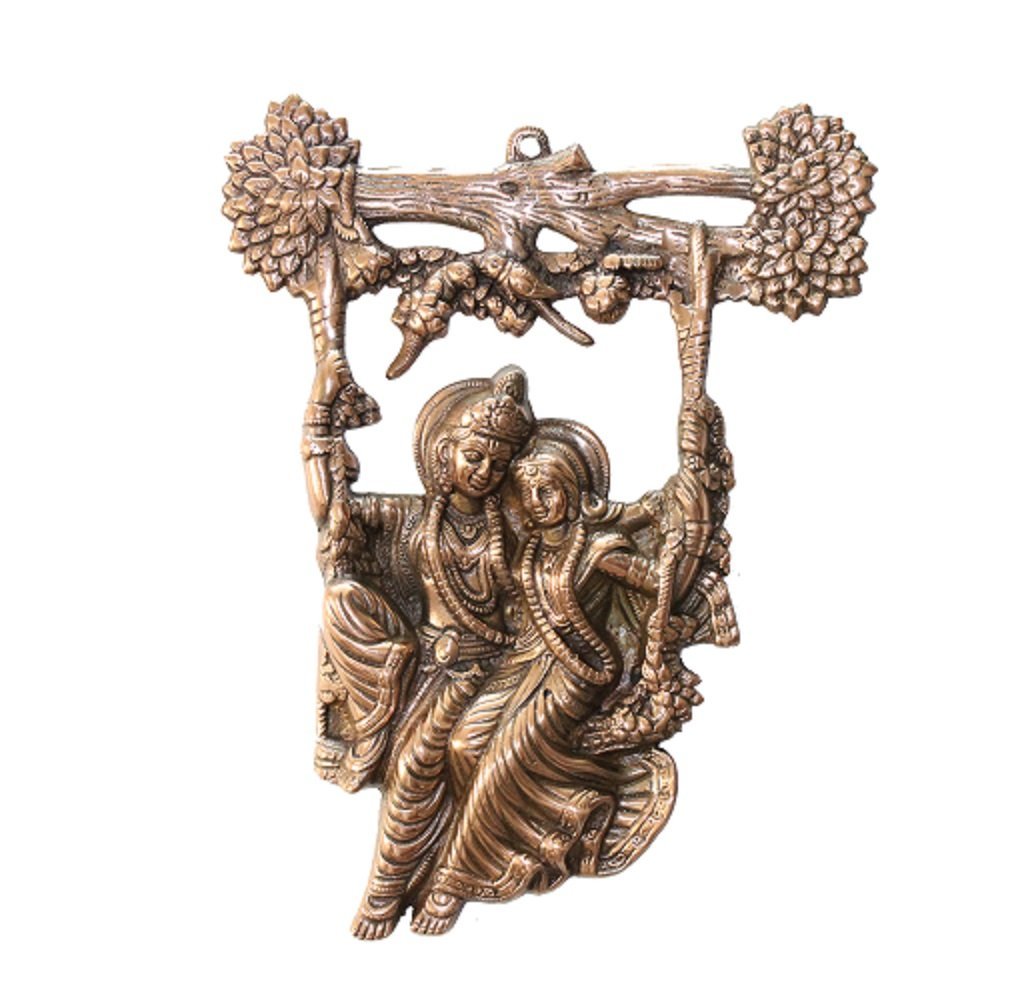 Generic Bhuvika Radha Krishna Jhula Wall Hanging 14 5 Inch Height for Wall Decor Home Decor and Gifts Gold