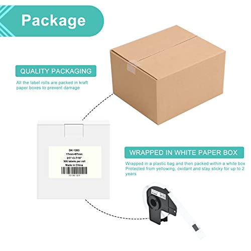 NineLeaf 2 Roll (300 Labels per Roll) Die-Cut File Folder Labels with Cartridge Compatible for Brother DK-1203 DK1203 17mm x 87mm (2/3" x 3-7/16") White Address Paper Label use in QL Label Printers