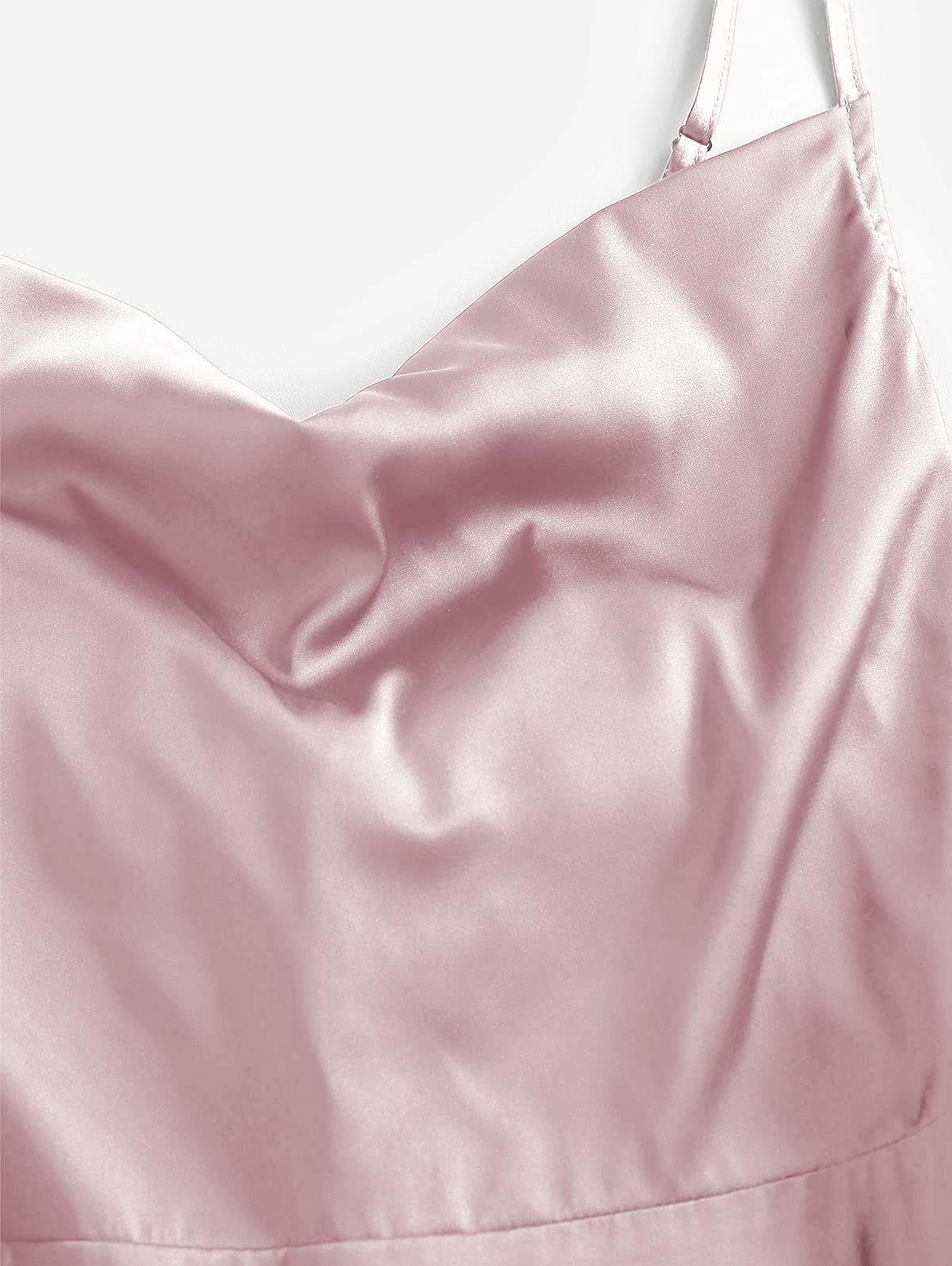 ZAFUL Women's Satin Sleeveless Spaghetti Strap Mini Dress Sexy Slip Cowl Neck Silky Cocktail Party Dresses (L, Light Pink)