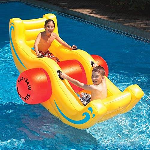 Swimline 9058 Giant Inflatable Sea-Saw Water Rocker 2 Person Swimming Pool Float with Built-in Handles for Kids and Adults, Yellow (3 Pack)