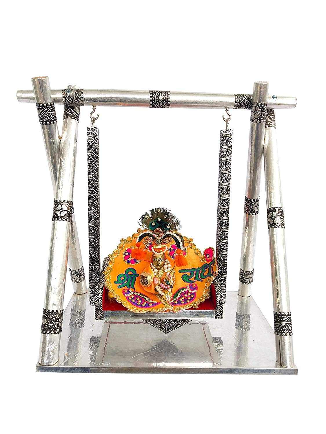 Generic Bhuvika Home Designs Aluminium and Oxodized Pooja JhulaSwingPalnaNand Gopal PalnaLaddu Gopal PalnaKrishna Jhula, Silver