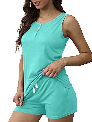 Dofaoo Womens Two Piece Outfits Cute Green Short Sets Henley Tank Tops Loose Fit Summer XL