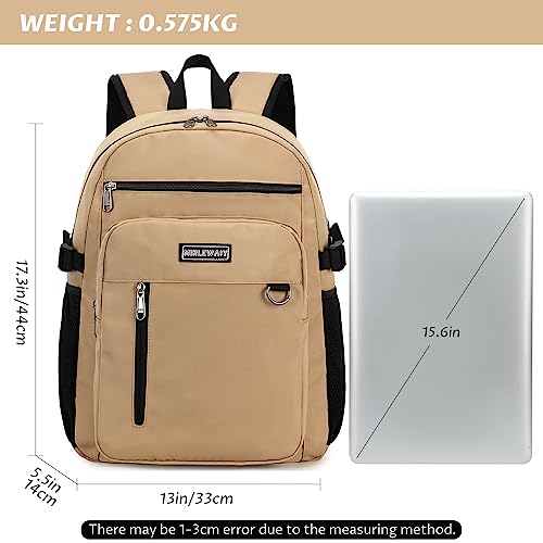 MIRLEWAIY Classical Casual Daypack Lightweight School Bookbag Travel Backpacks Work Bag For Teen Girls boys, Khaki