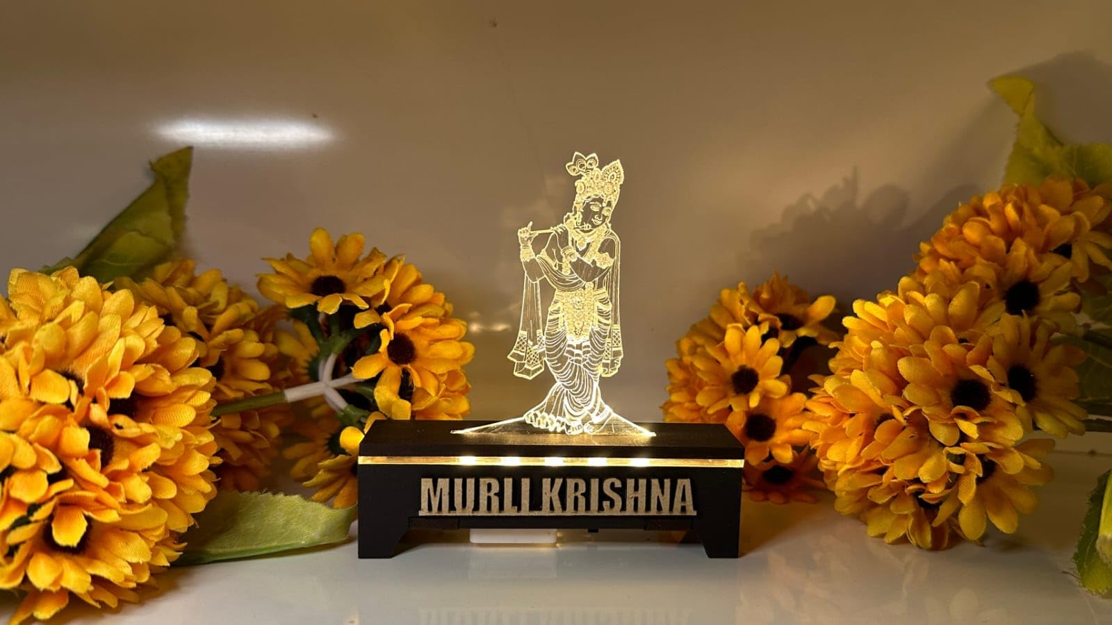 4OUR FAITH 3D Illusion Lord Krishna Kanahiya with LED Light, Lord Krishan for Gift/Home Décor/Office/Car Dashboard/Mandir (Shri Krishana Statue) – (4.35”x2”x4.35”) – Pack of 1