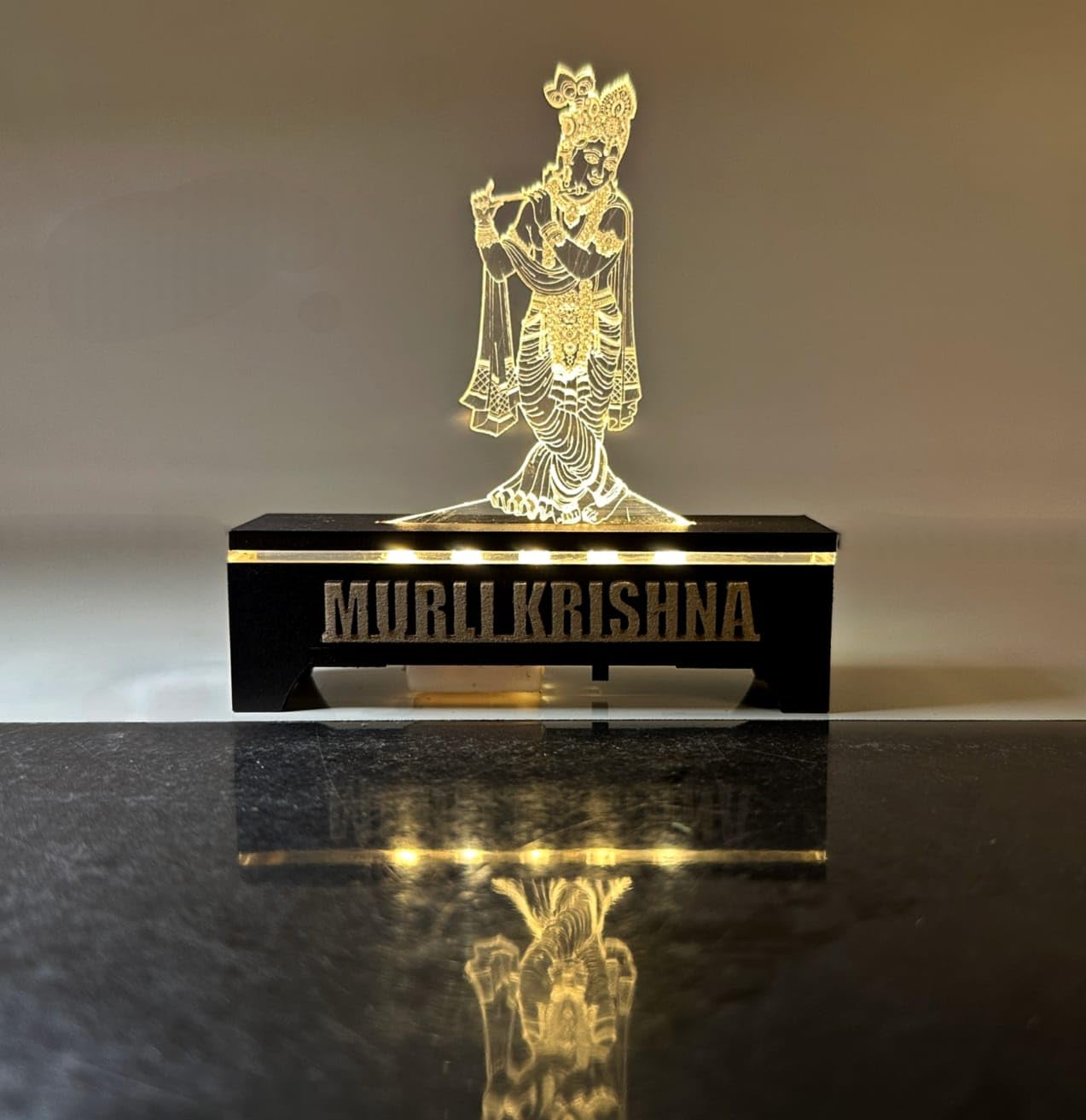 4OUR FAITH 3D Illusion Lord Krishna Kanahiya with LED Light, Lord Krishan for Gift/Home Décor/Office/Car Dashboard/Mandir (Shri Krishana Statue) – (4.35”x2”x4.35”) – Pack of 1
