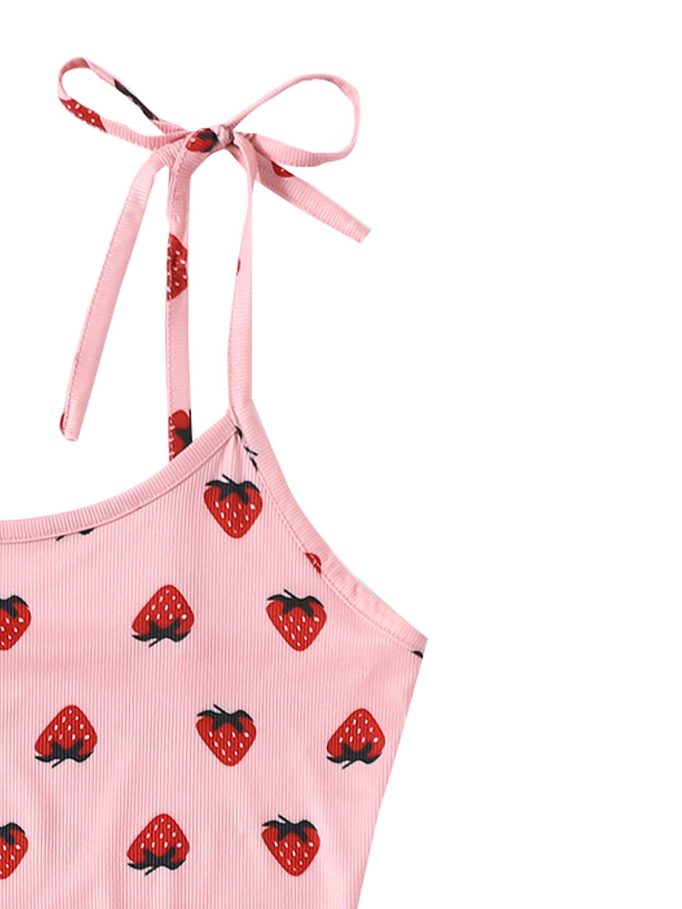 SweatyRocks Women's Summer Strawberry Print Cami Top and Shorts Sleepwear Pajamas Set Strawberry Pink S
