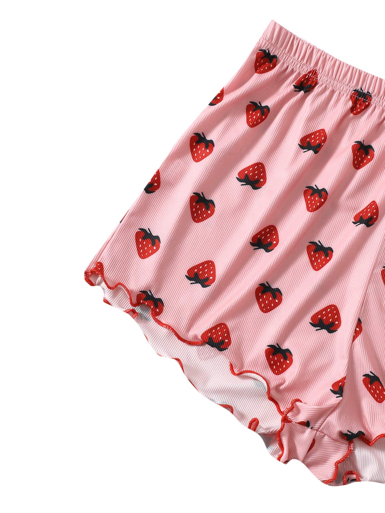 SweatyRocks Women's Summer Strawberry Print Cami Top and Shorts Sleepwear Pajamas Set Strawberry Pink S