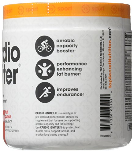 Top Secret Nutrition Cardio Igniter Pre-workout Supplement with Beta-alanine, L-Carnitine, and Red Beet Extract, 6.35 oz. (180g), (30 Servings) Fruit Punch