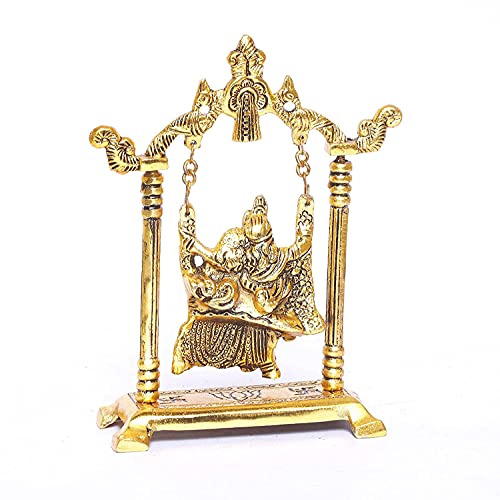 Handy's Stores Radha Krishna on Swing jhula Metal Statue Gold Plated Decor Your Home,Office & Radha Krishna Murti,Showpiece Figurines,Religious Idol Gift Article. (Size 17 x 7 x 20 cm :: 270 Grams)