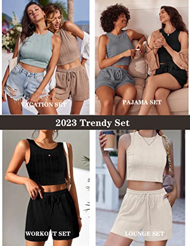 Ekouaer Loungewear for Women Sleeveless Lounge Set Lounge Sets Solid Shorts Set Tank Tops Sweatsuits Pink XL