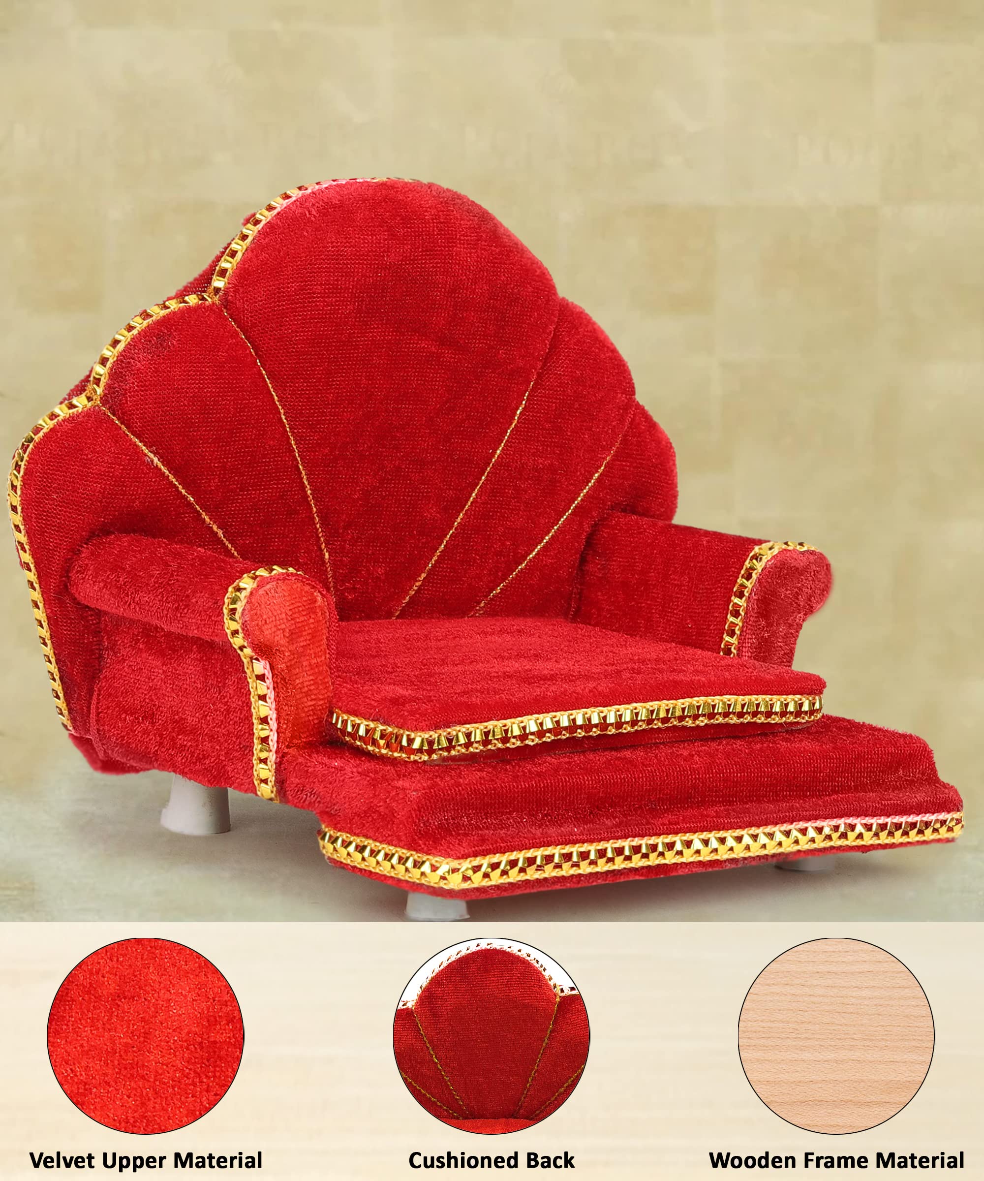 NAVRANG Wooden Laddu Gopal's Meenakari Singhasan for Mandir/God Idols/Pooja Chowki/Kanhaji Sinhasan Red Colour