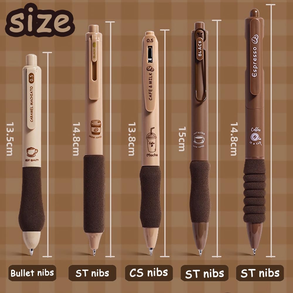 LSLSHY Cute Gel Pens 5Pcs Retractable Quick Dry Ink Pens 0.5mm Fine Point Black Ink Kawaii Smooth Writing Pens for School Office Supplies Aesthetic pretty pens (Coffee)