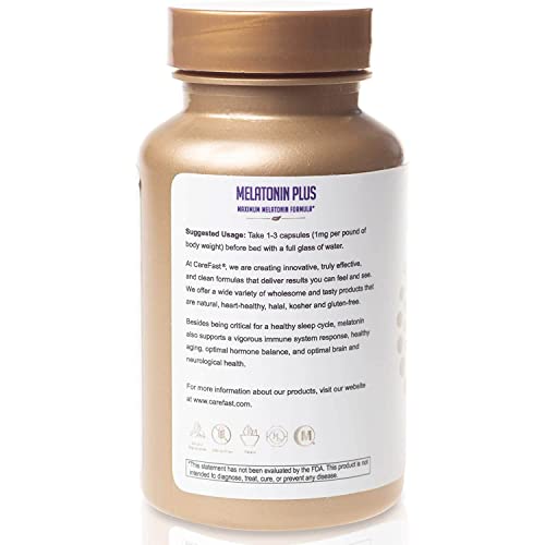 CAREFAST Melatonin Plus Extra Strength High Dose Sleep Supplement - 60mg Veggies Capsules - Fast Acting with Zinc & Magnesium for Maximum Quick Absorption for Adults