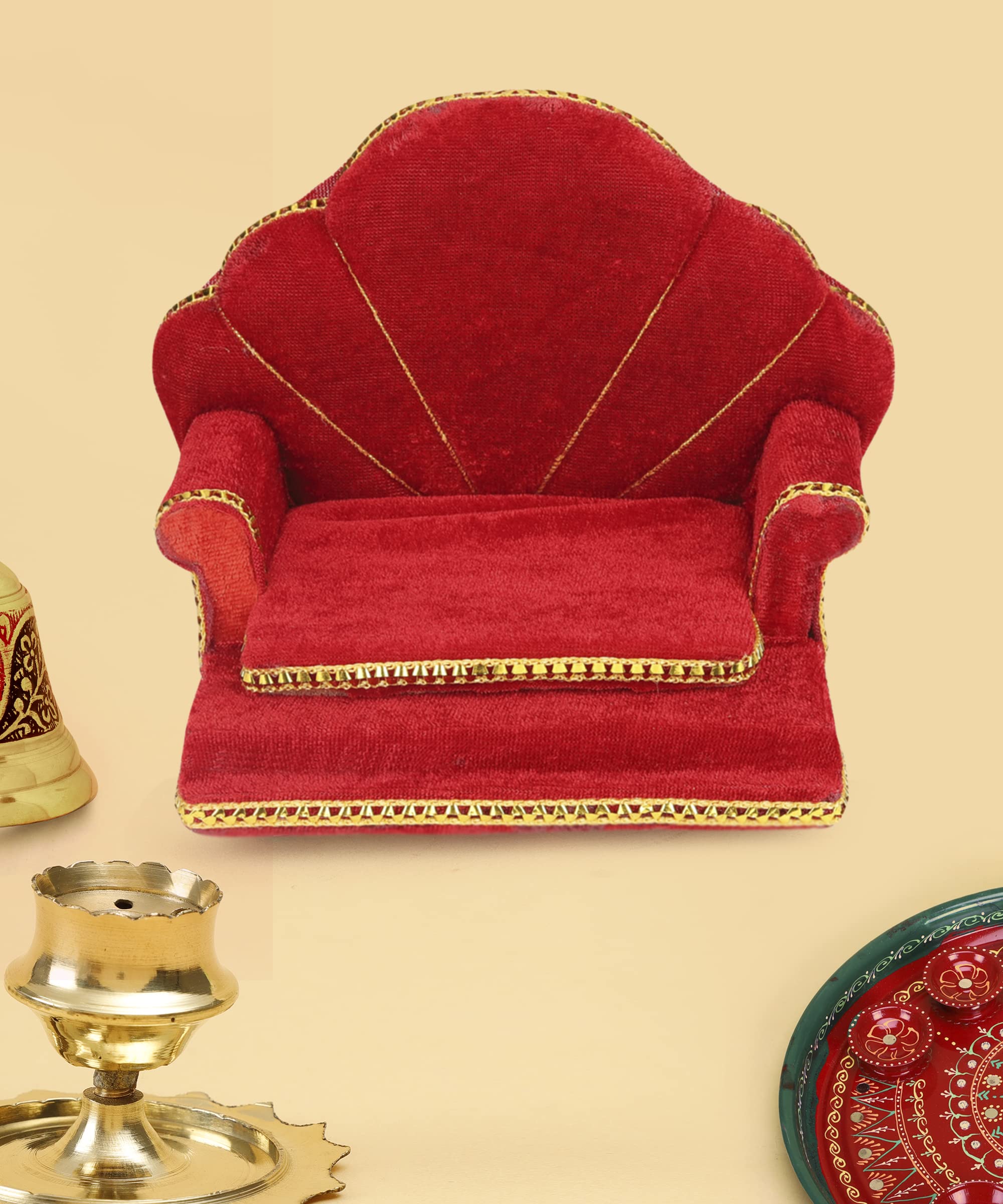 NAVRANG Wooden Laddu Gopal's Meenakari Singhasan for Mandir/God Idols/Pooja Chowki/Kanhaji Sinhasan Red Colour