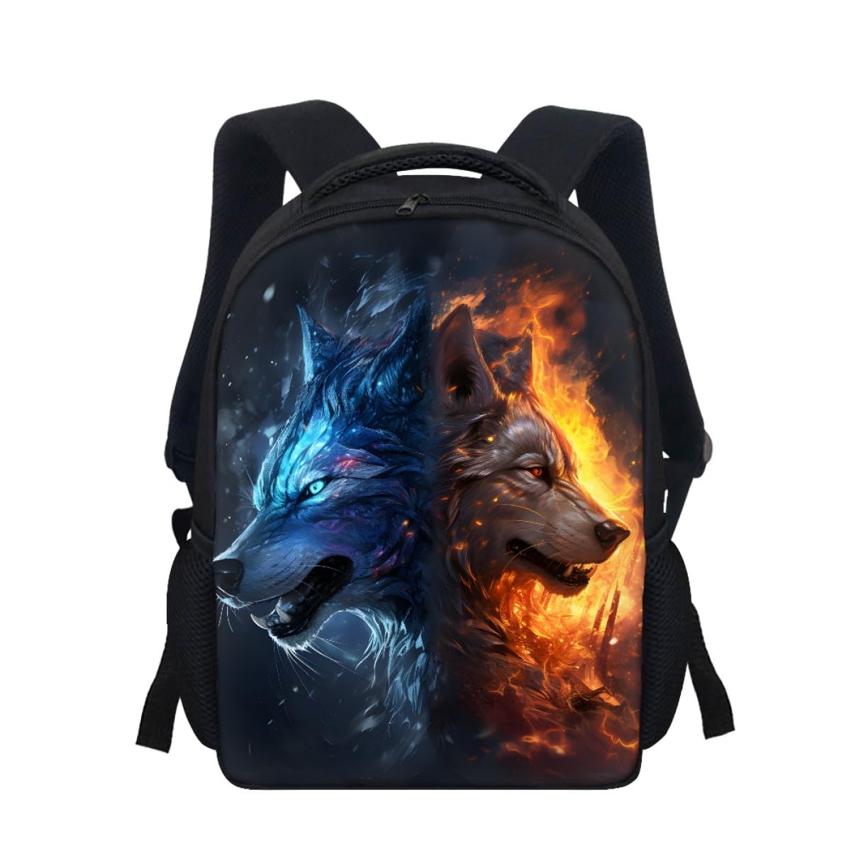 KIDVOVOU Cool Fire Ice Wolf Backpacks for Boys Girls Teens School Bag Elementary Back to School Bag Bookbag Travel Hiking Daypacks