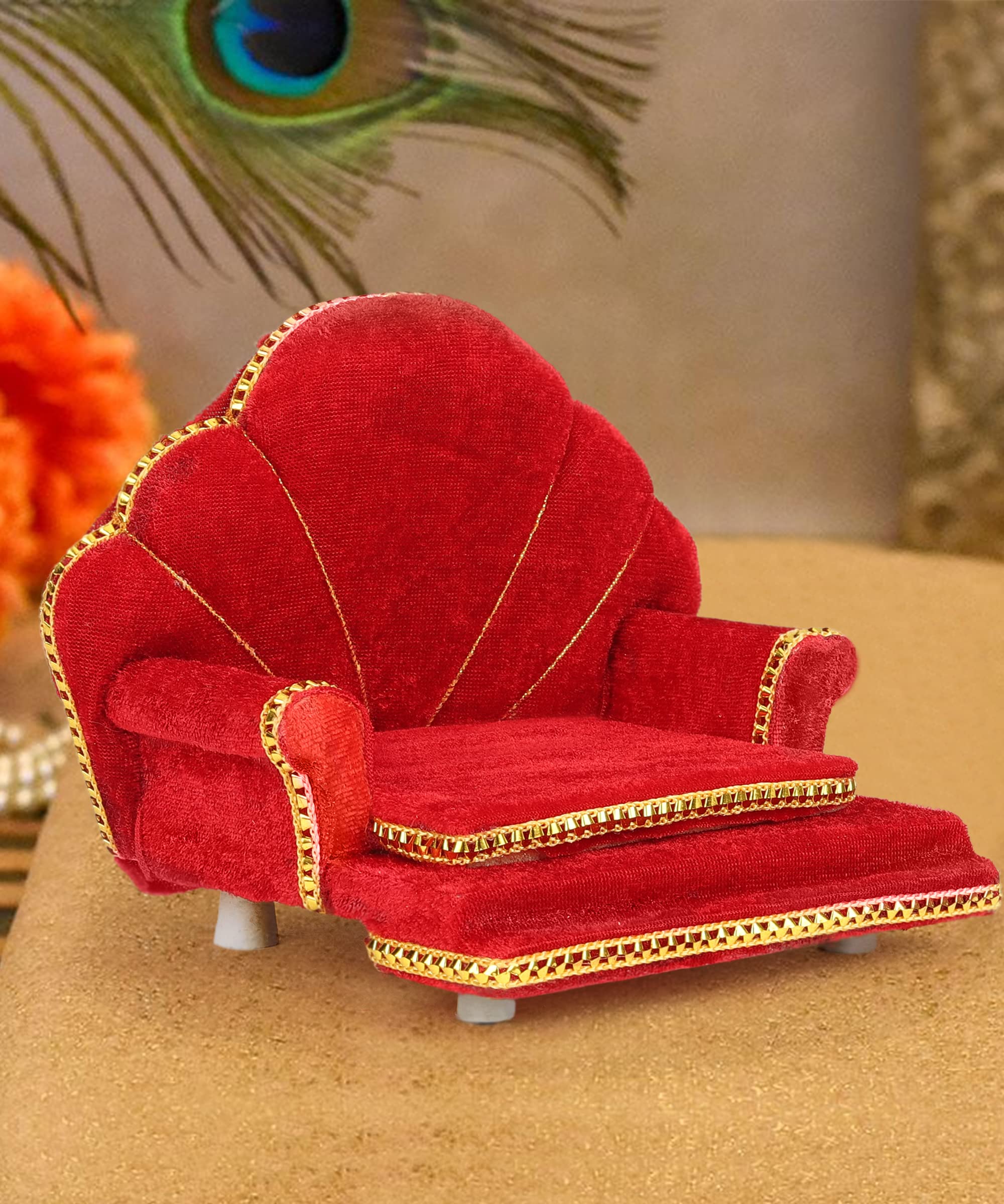 NAVRANG Wooden Laddu Gopal's Meenakari Singhasan for Mandir/God Idols/Pooja Chowki/Kanhaji Sinhasan Red Colour