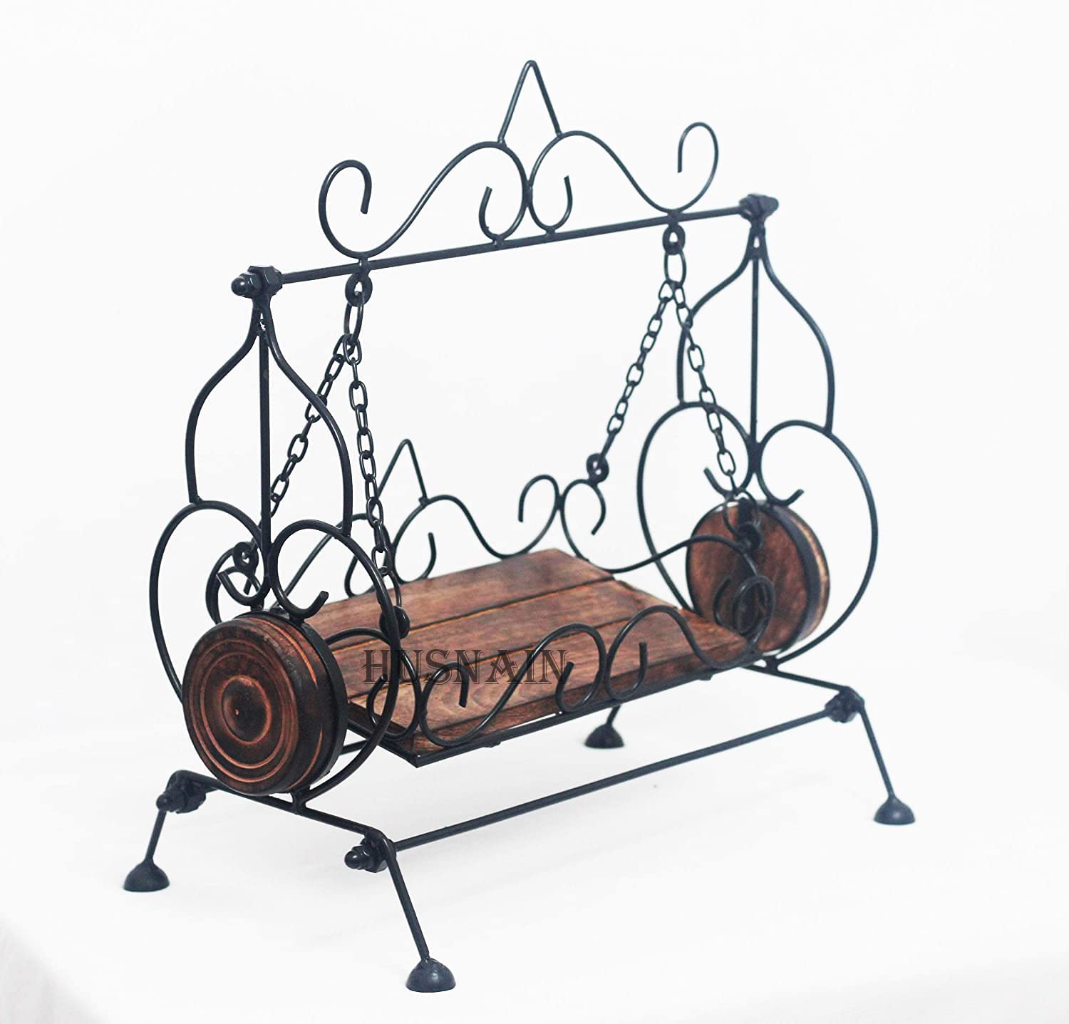 ART AND CRAFT INDIA Wooden & Wrought Iron Jhulla for Lord Krishna | Jhulla for God Ideal | Jhulla for Goddess | Wooden Radha Krishna Ji Wrought Iron Frame God Jhula or Swing for Mandir and Home Temple