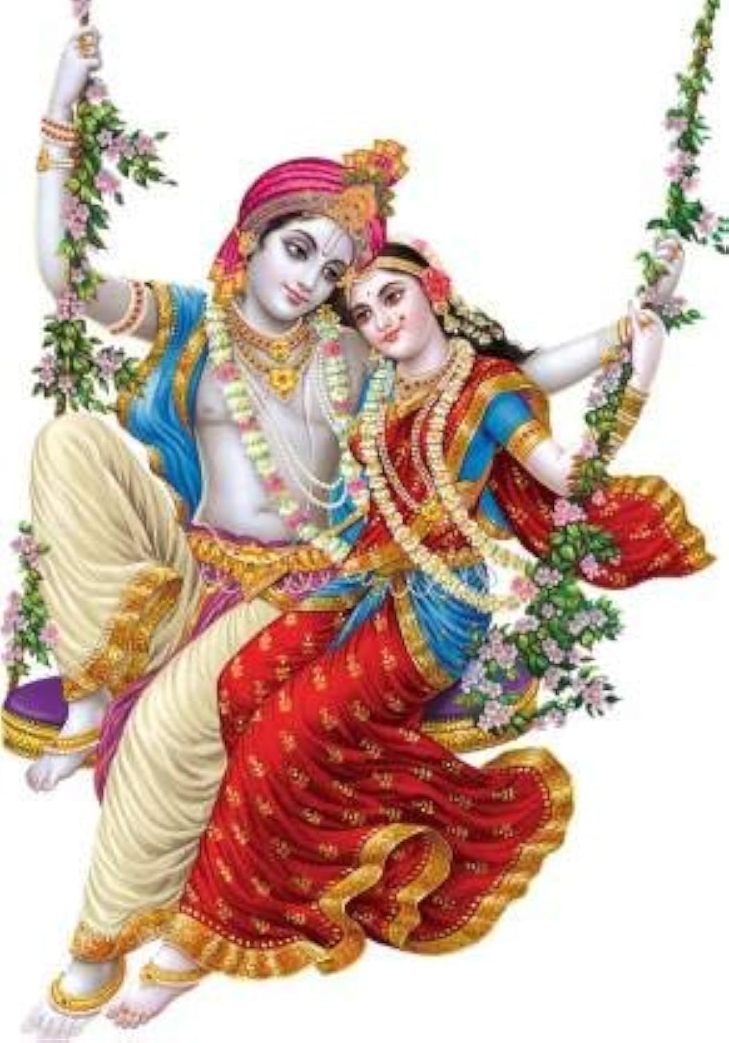 Rangoli Wall Sticker Print Radha Krishna Jhula Love On White Glossy Vinyl with Strong Gumming and 50x70 cm