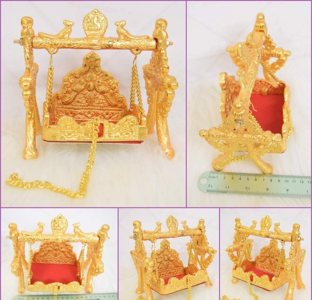 satisfactory nation Laddu Gopal Golden Jhula Bal Gopal Swing Kanha Ji Jhula Metal Jhula Swing Carousel Ladoo Gopal Jhula Janmashtami,Small
