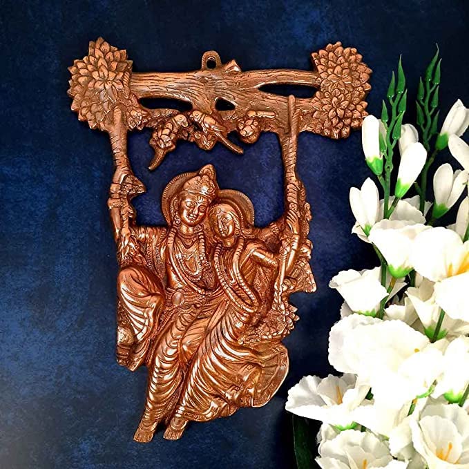 APKAMART Radha Krishna Jhula Wall Hanging -14.5 Inch Height - Metal Wall Showpiece For Wall Decor, Room Decor, Home Decor And Gifts