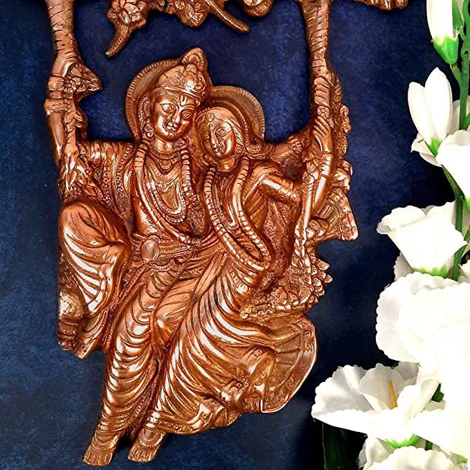 APKAMART Radha Krishna Jhula Wall Hanging -14.5 Inch Height - Metal Wall Showpiece For Wall Decor, Room Decor, Home Decor And Gifts