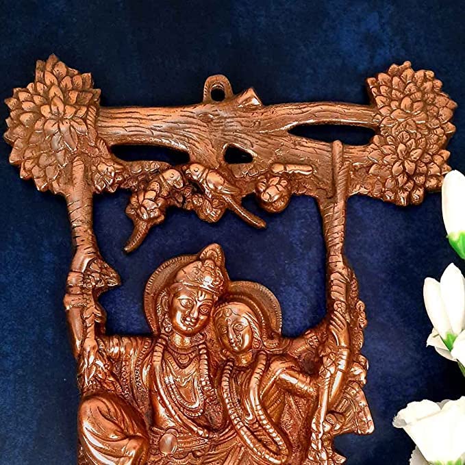 APKAMART Radha Krishna Jhula Wall Hanging -14.5 Inch Height - Metal Wall Showpiece For Wall Decor, Room Decor, Home Decor And Gifts