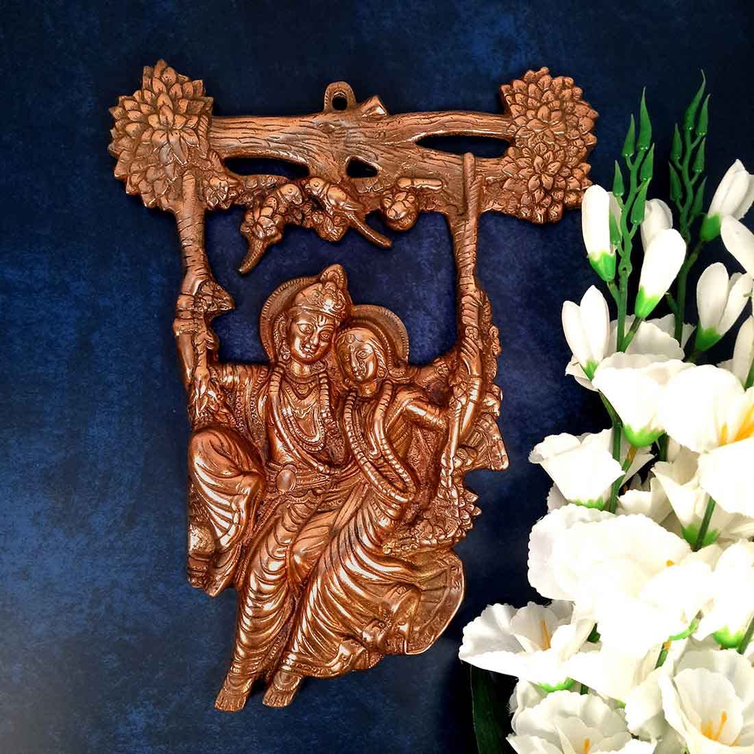 APKAMART Radha Krishna Jhula Wall Hanging -14.5 Inch Height - Metal Wall Showpiece For Wall Decor, Room Decor, Home Decor And Gifts