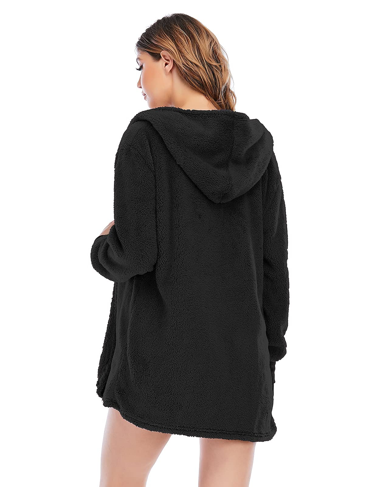 Famnbro Womens Fuzzy Sweater Sets Sexy 3 Piece Outfits Fleece Coat Jacket Tank Top Shorts Set C-black
