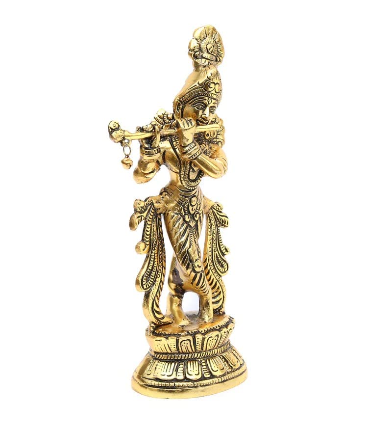 Orbit Art Gallery Gold Plated Metal Handicraft Lord Krishna Bhagwan Murti Hindu God Kanha Ji Idol for Gift Puja Item