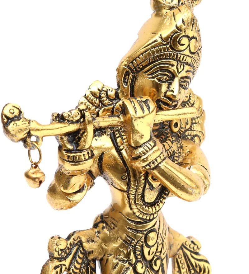 Orbit Art Gallery Gold Plated Metal Handicraft Lord Krishna Bhagwan Murti Hindu God Kanha Ji Idol for Gift Puja Item