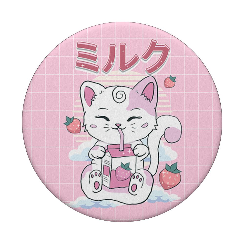 Japanese Aesthetic Kawaii Cat Strawberry Milk Carton PopSockets Standard PopGrip