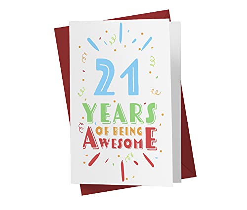 21st Birthday Card for Him Her - 21st Anniversary Card for Dad Mom - 21 Years Old Birthday Card for Brother Sister Friend - Happy 21st Birthday Card for Men Women | Karto – Being Awesome (Color)