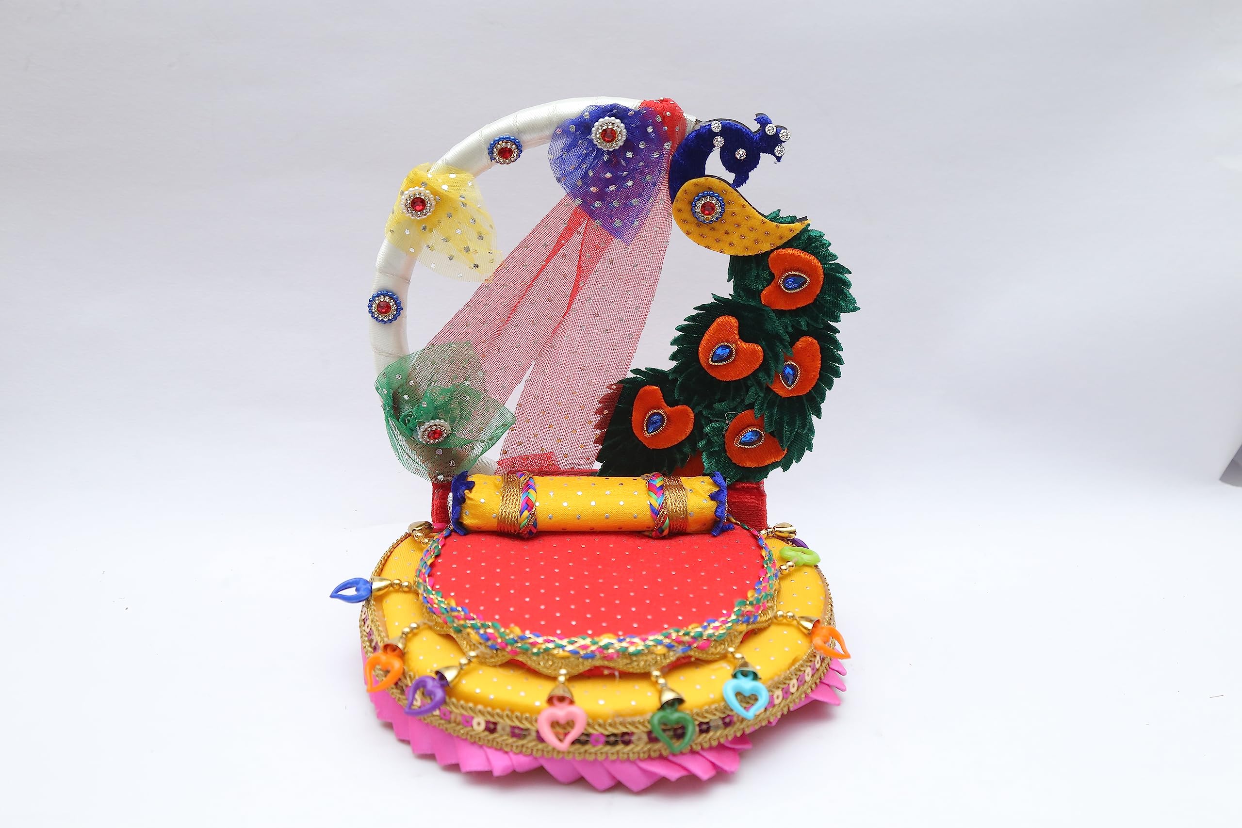 Generic Lord Gopal Ji Jhula Peacock Jhula Mechanism Red 12" Janmashatmi Festival Decorative Figurine