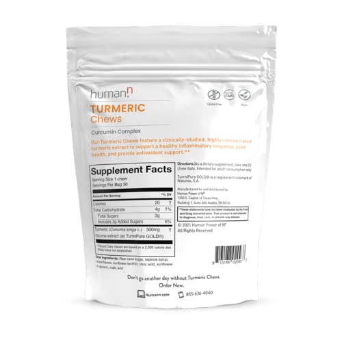 humanN Turmeric Curcumin Chews Supplement – High Absorption Turmeric - Orange Citrus Flavor – from The Makers of SuperBeets, 30 Count