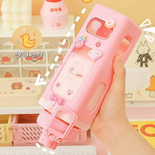 excvalues Kawaii Water Bottle with Straw Cute Large Water Bottles with Kawaii Stickers Aesthetic Leakproof Square Drinking Bottle (white 1)