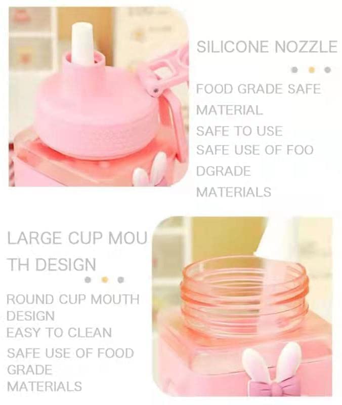 excvalues Kawaii Water Bottle with Straw Cute Large Water Bottles with Kawaii Stickers Aesthetic Leakproof Square Drinking Bottle (white 1)