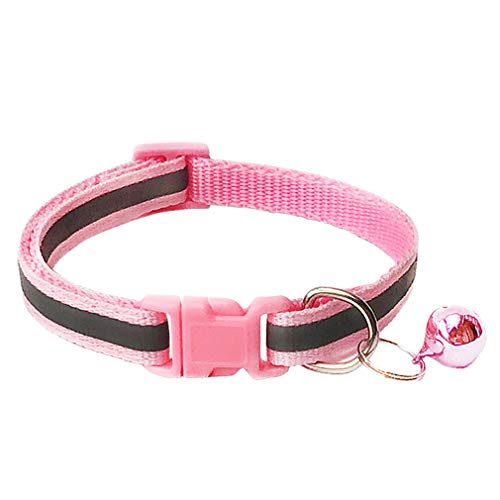 CHBORCHICEN 2-Pack Footprint & Reflective Cat Collar with Bell Basic Dog Cat Collar Buckle Adjustable Polyester Cat Dog Collar or Seatbelts (X-Small, Pink)