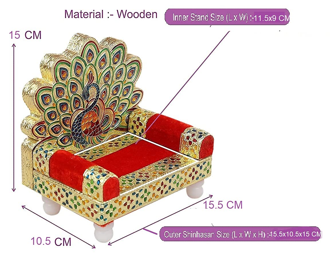 KavinTek Krishna Wooden Meenakari Singhasan Bed for god God Laddu Gopal for Pooja Mandir Laddu Gopal Bed Bal Gopal Bed Thakorji Bed Krishna Sinhasan Size-15.5 x 10.5 x 15 cm
