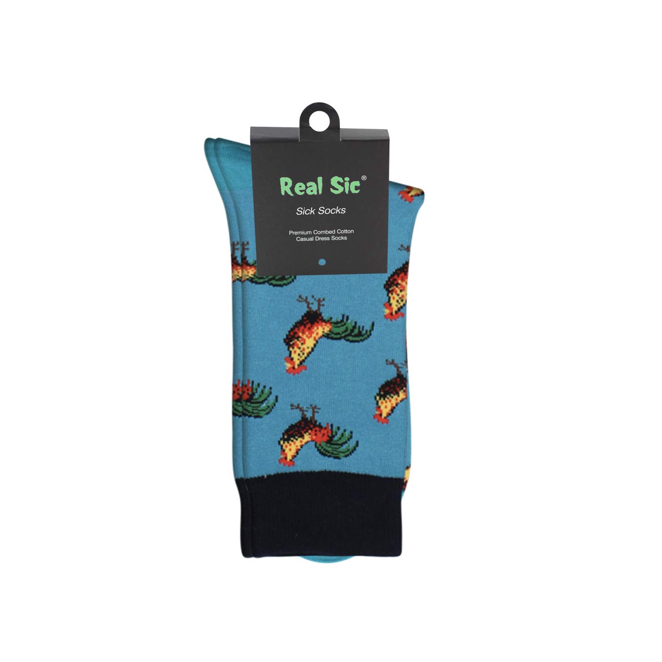 Real Sic Fun Socks for Men and Women - Cozy Cotton Dress Socks with Colorful Designs - Cool, Casual, Pet Patterned (Rooster/Cock)