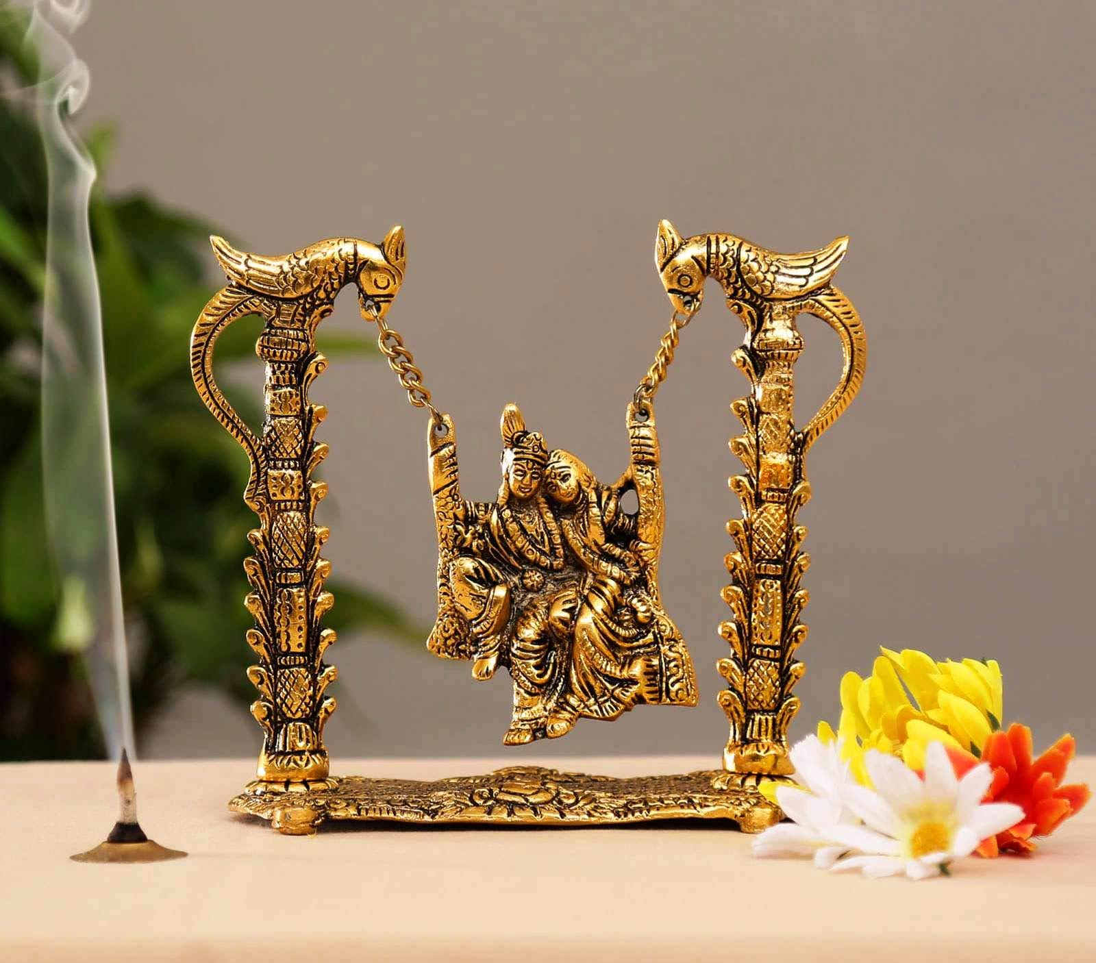 Prince Home Decor & Gifts Spiritual of Love Metal Radha-Krishna Jhula Idol for Gift & Home Decore (Golden) Spiritual of Love Metal Radha-Krishna Jhula Idol for Gift & Home Decore (Golden)