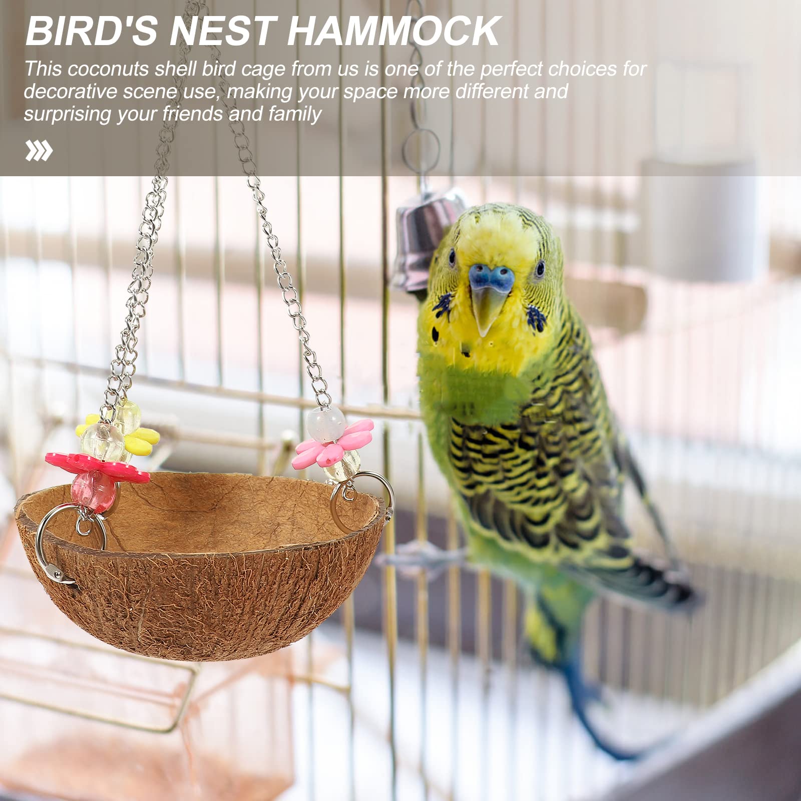 LOGOFUN Natural Coconut Shell Bird Nest Parakeet Nesting Box Parrot Bird Coconut Hut Hanging Bed Cage Swing Toys for Budgie Cockatiel Lovebird