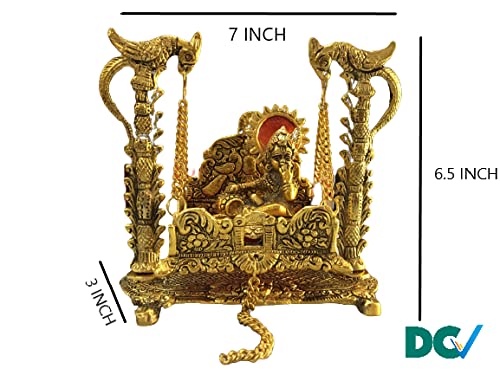 DCVCRAFT Traditional Handicraft Indian Antique Look Temple Arch/gate Design Jhula Singhasan for Lord Krishna, Laddu Gopal Sofa with Jhula, Brass Jhula (Pattern-1)
